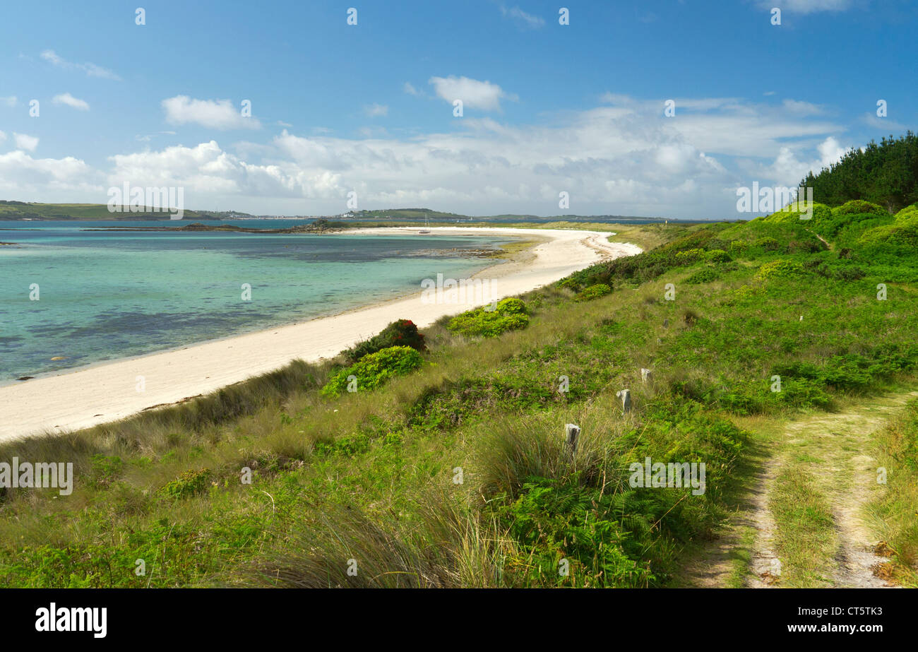 The path Pentle Bay beach, Tresco Isles of Scilly. Cornwall UK Stock ...