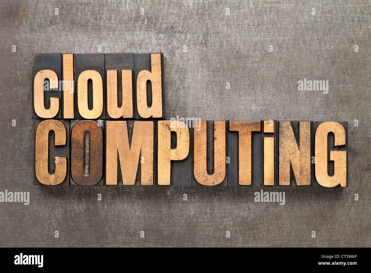 cloud computing - text in vintage letterpress wood type against a ...
