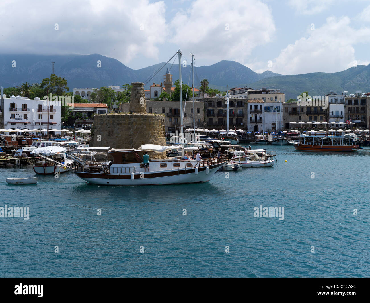 dh Girne Harbour KYRENIA NORTHERN CYPRUS Tourist yacht entering old ...