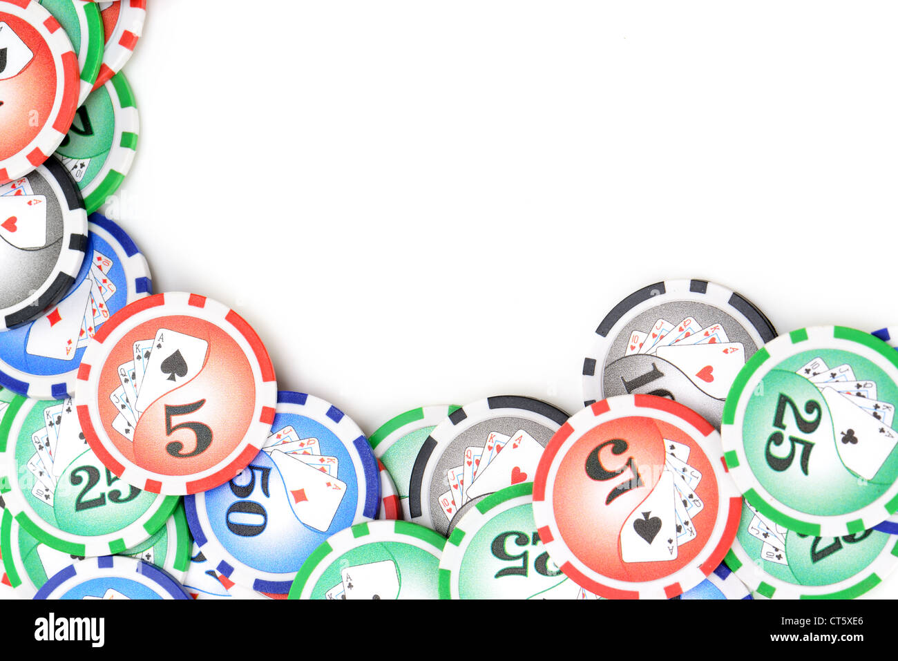 Gaming chips in hand. Isolated on white background Stock Photo - Alamy