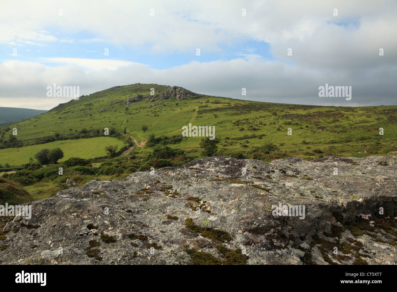 Bell Tor, near Widecombe, view from Bonehill rocks, Dartmoor, Devon ...