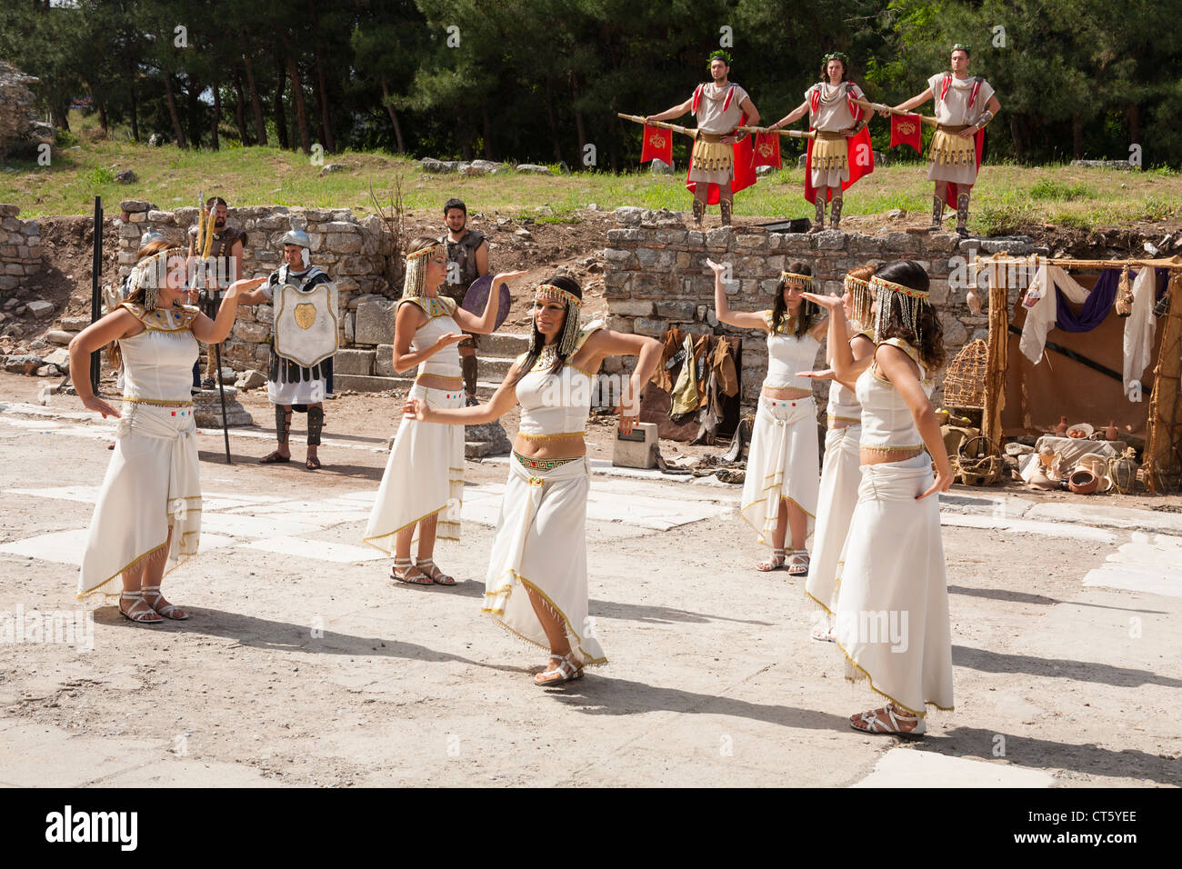 Reenacting an historical Roman event, with female dancers dancing ...