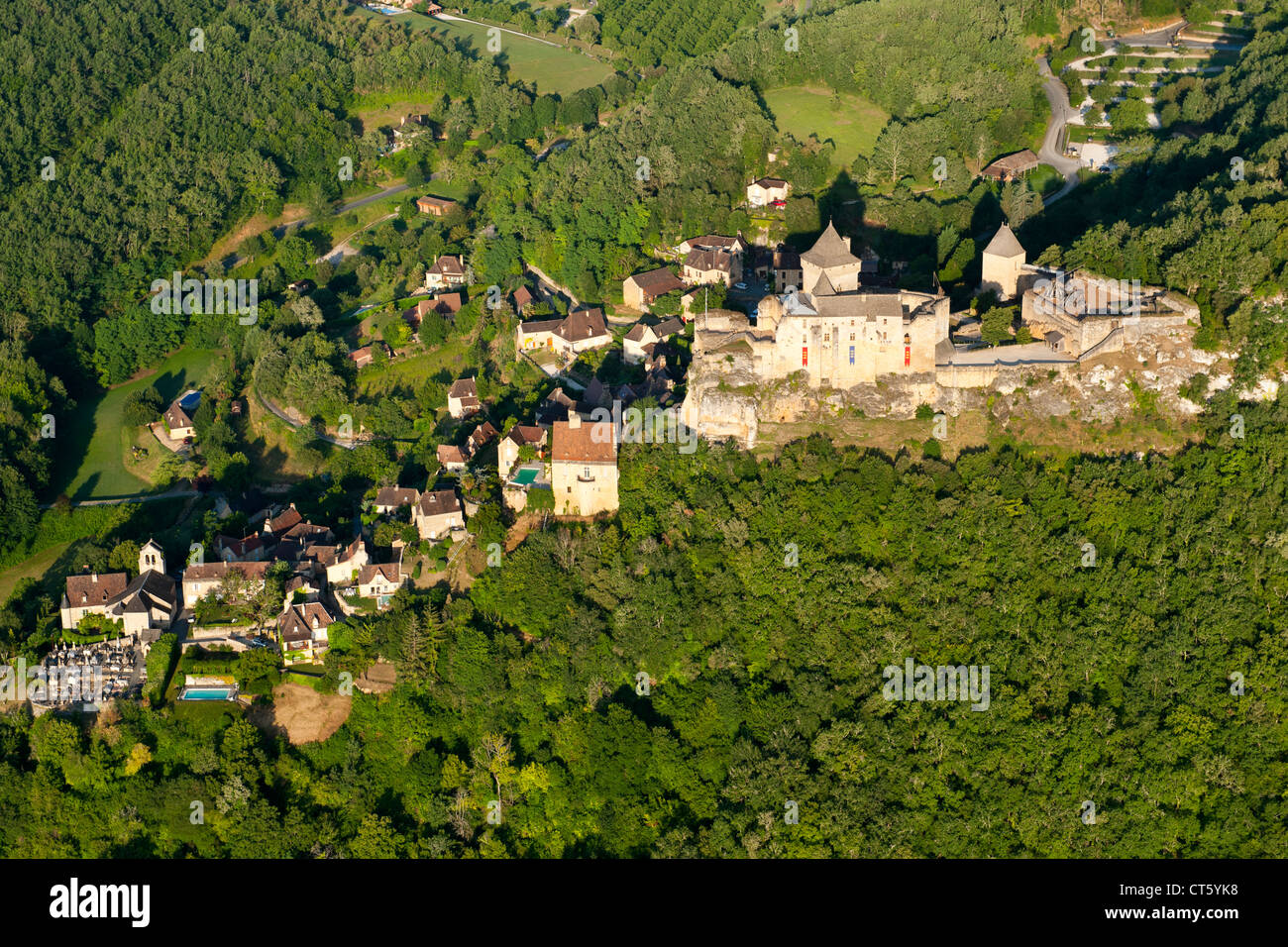 Aerial view of Castelnaud castle (Chateau Castelnaud) near Sarlat in ...