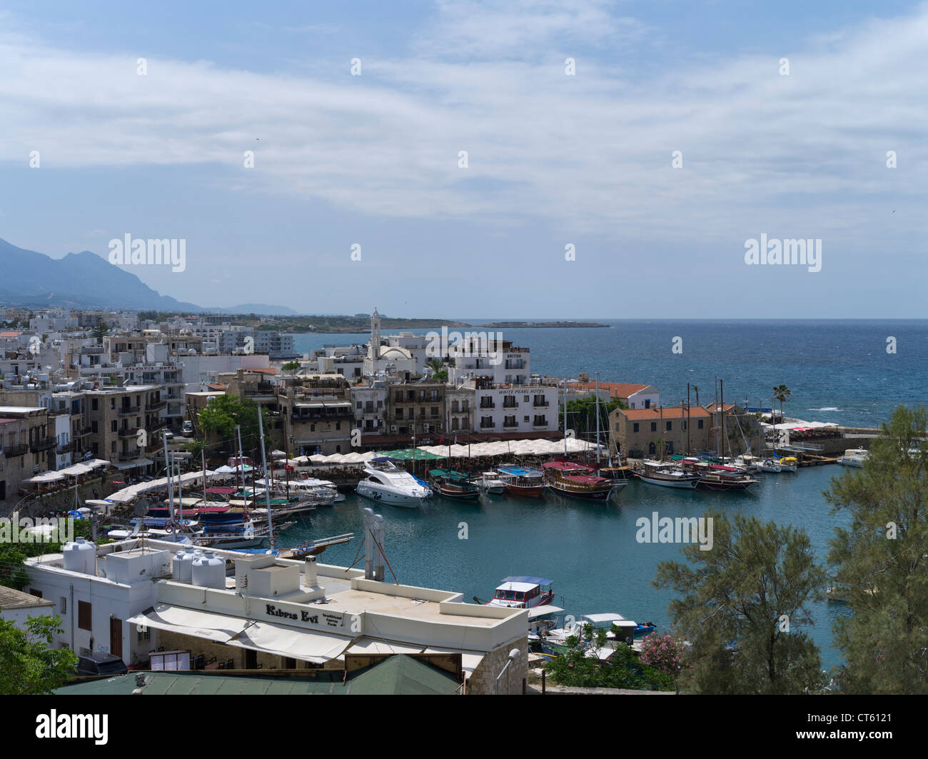 dh Girne Harbour KYRENIA NORTHERN CYPRUS Old harbour seafront boats and ...