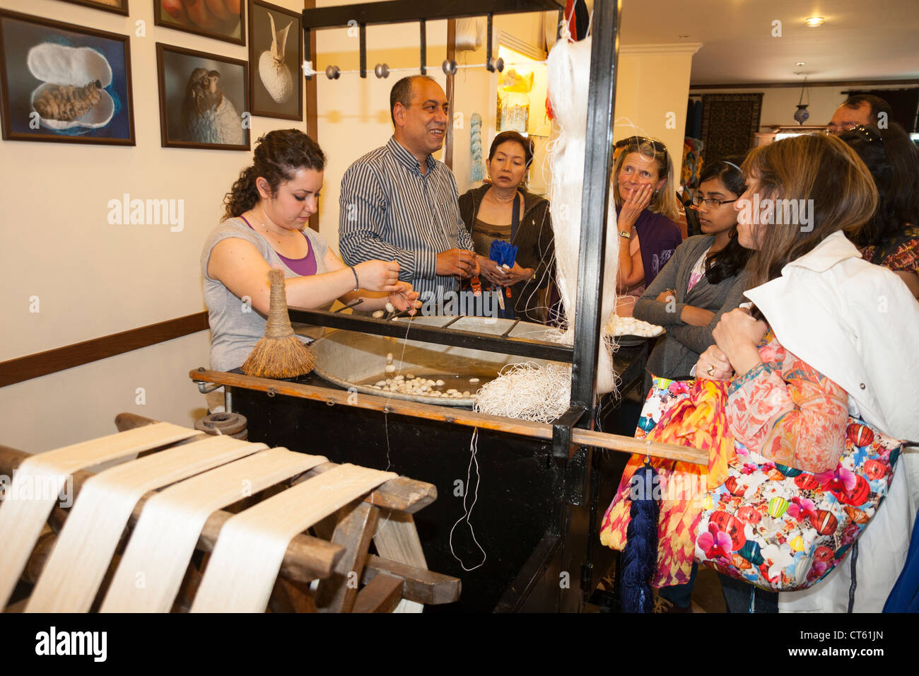 Tourists visiting the Galata Carpet Factory, Selcuk, Turkey Stock Photo ...