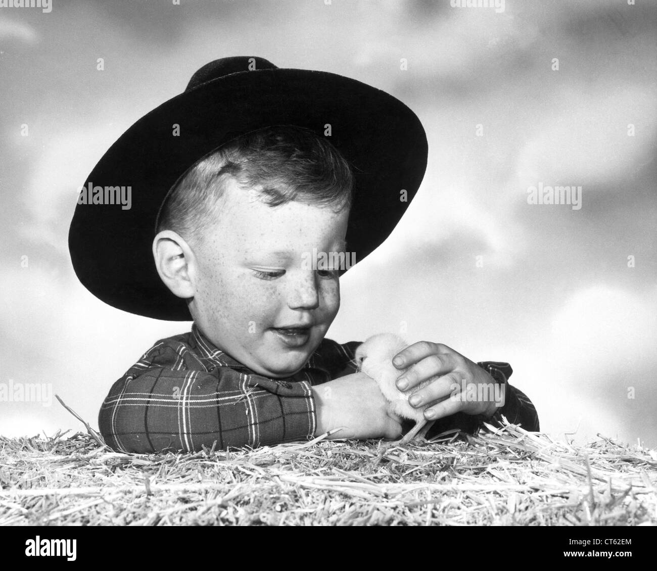 Boy with baby chick Stock Photo - Alamy