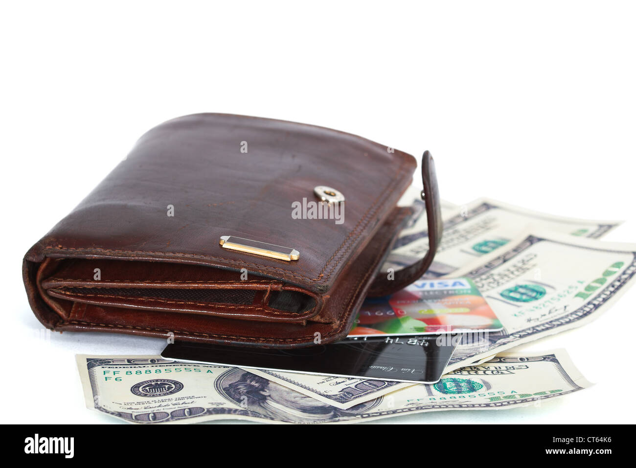 Wallet with dollars and credit cards, isolated on white background ...