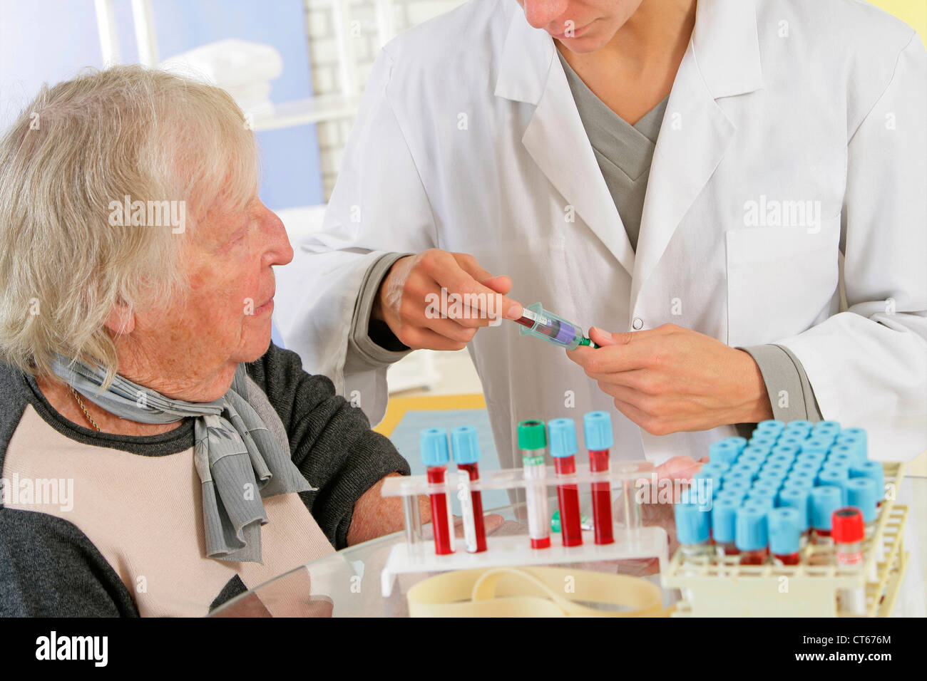 BLOOD SPECIMEN, ELDERLY PERSON Stock Photo - Alamy