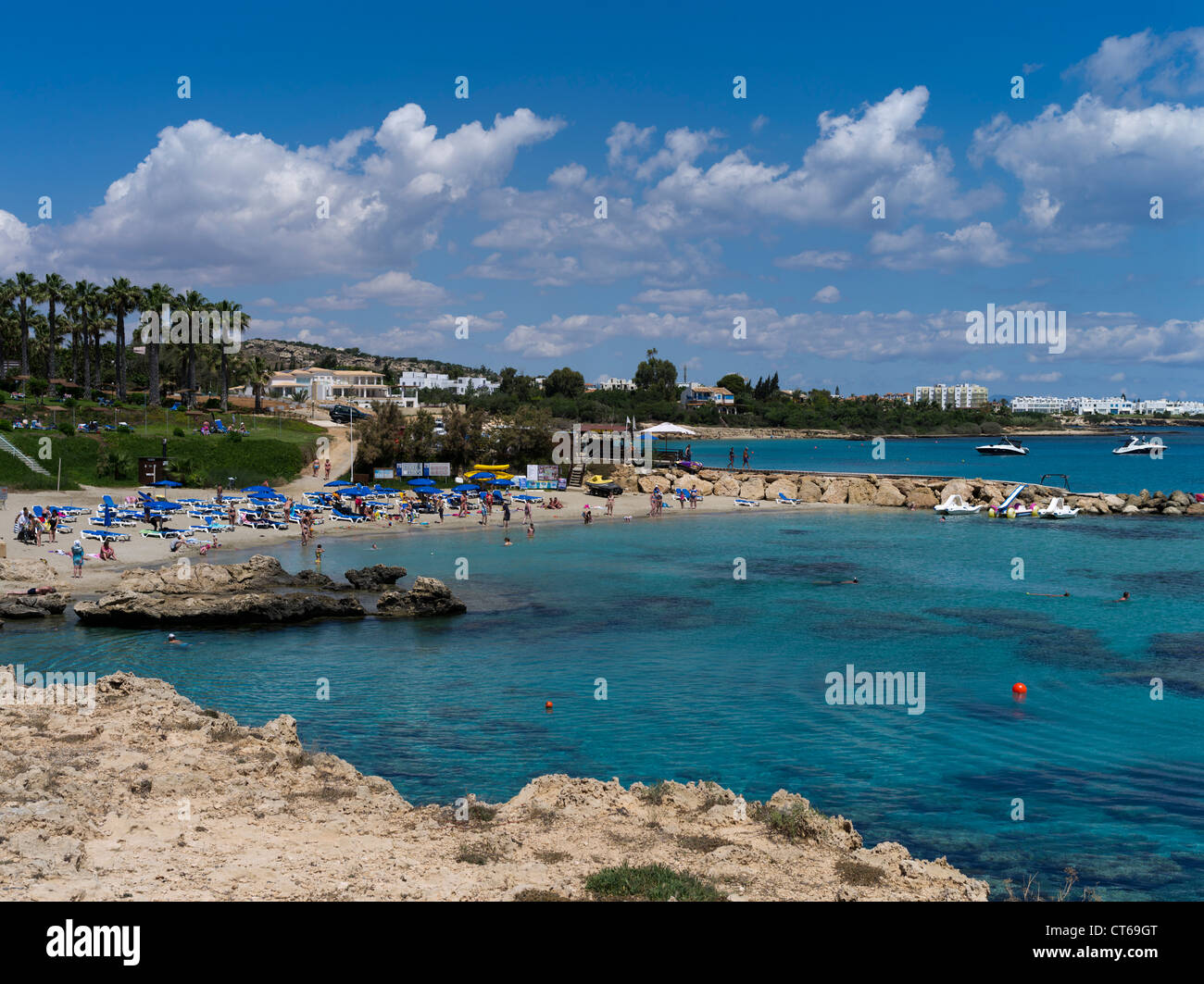 dh Loumbardi Bay PROTARAS CYPRUS Sandy beach sunbathers and swimmers ...