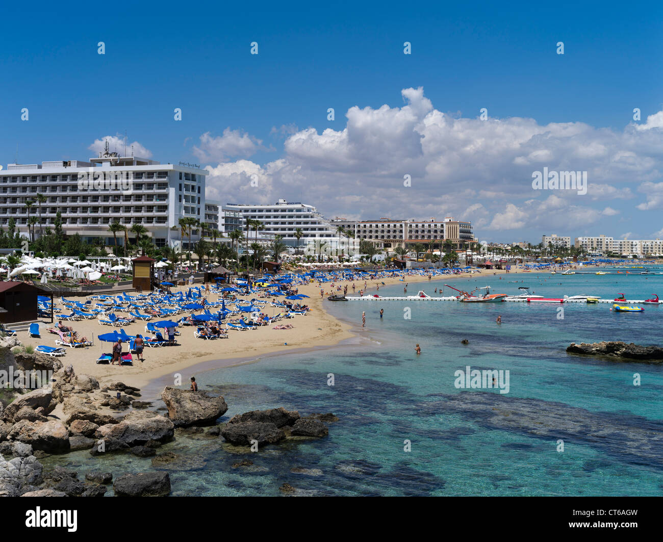 dh Fig Tree Bay beaches PROTARAS SOUTH CYPRUS Sunbathers and swimmers ...