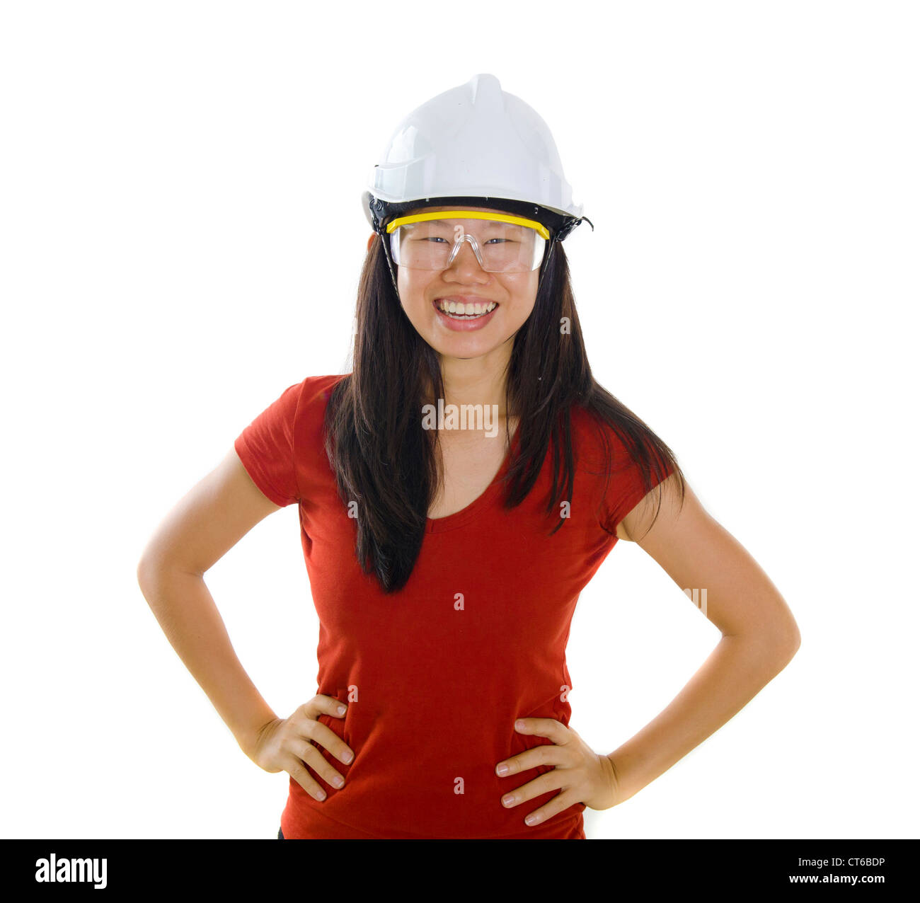 asian girl on safety helmet Stock Photo - Alamy