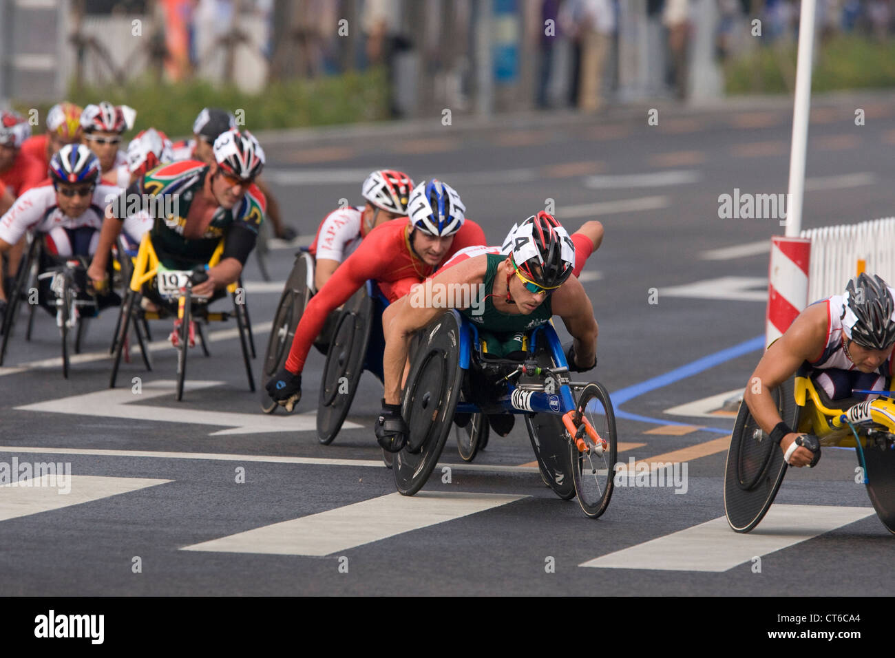 Paralympics men's marathon wheelchair competitors in T54 class wheel ...