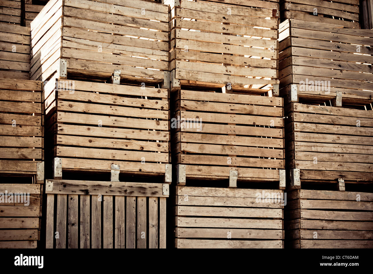 Grunge Crates stack. weathered wooden boxes in rows. toned and ...