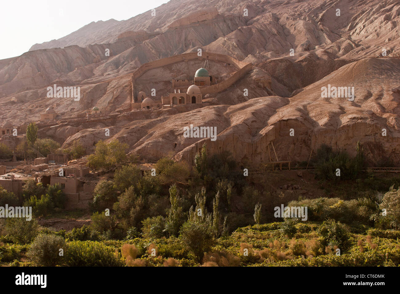 A view over the fertile valley of Maza village near Turpan, Xinjiang ...