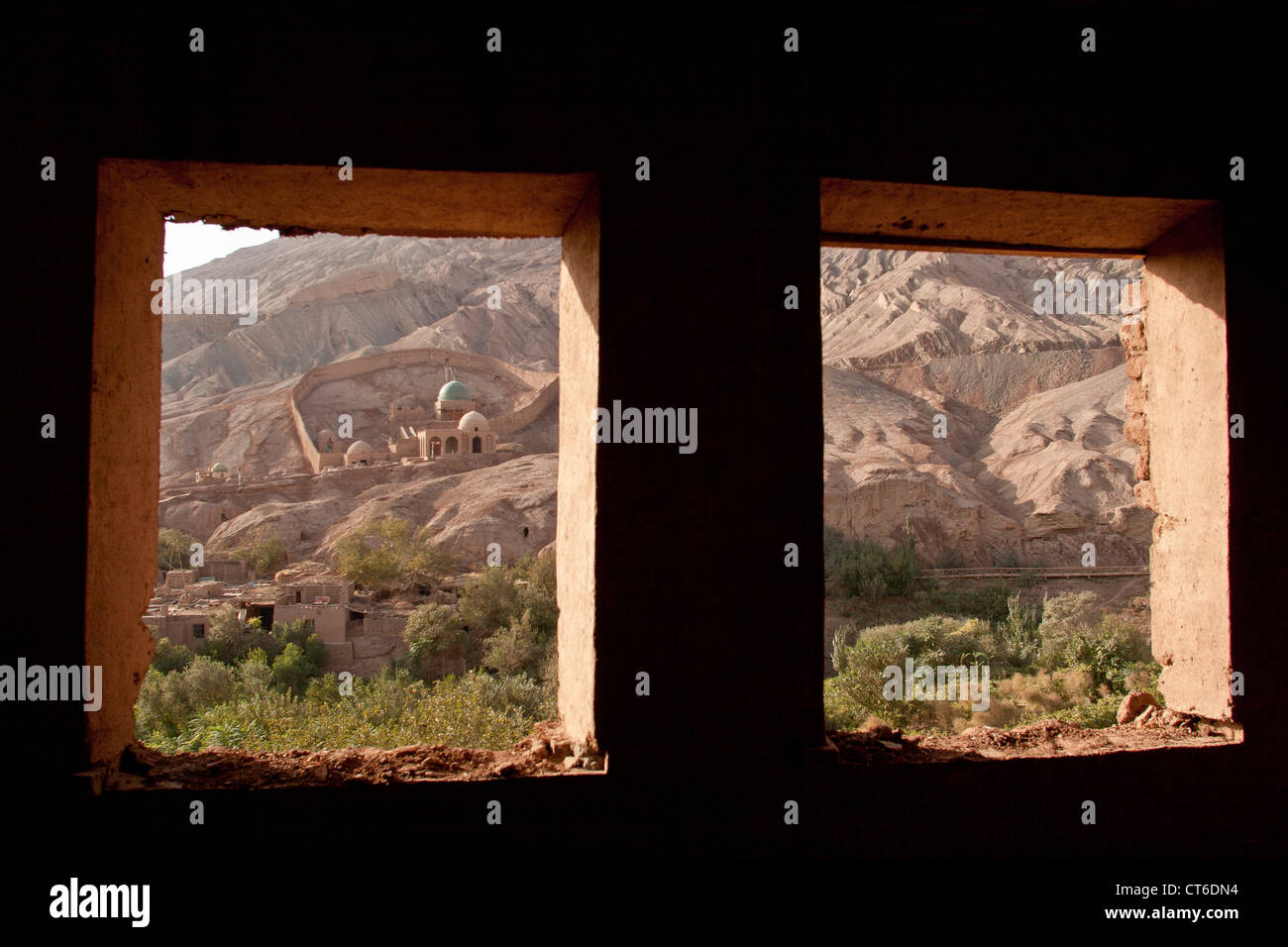 A view over the fertile valley of Maza village near Turpan, Xinjiang ...