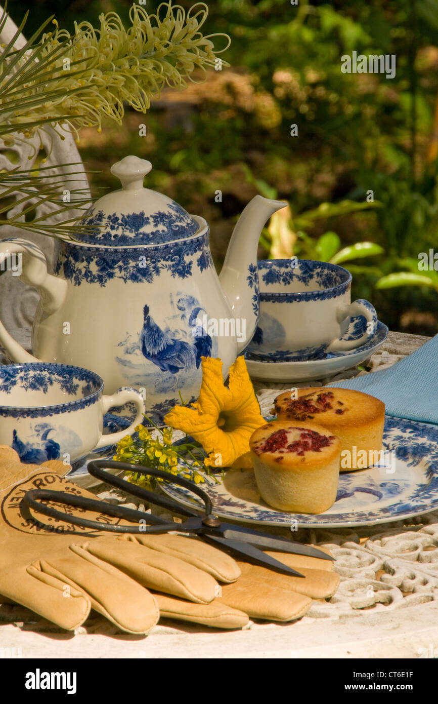 Outdoor garden setting for morning tea Stock Photo - Alamy