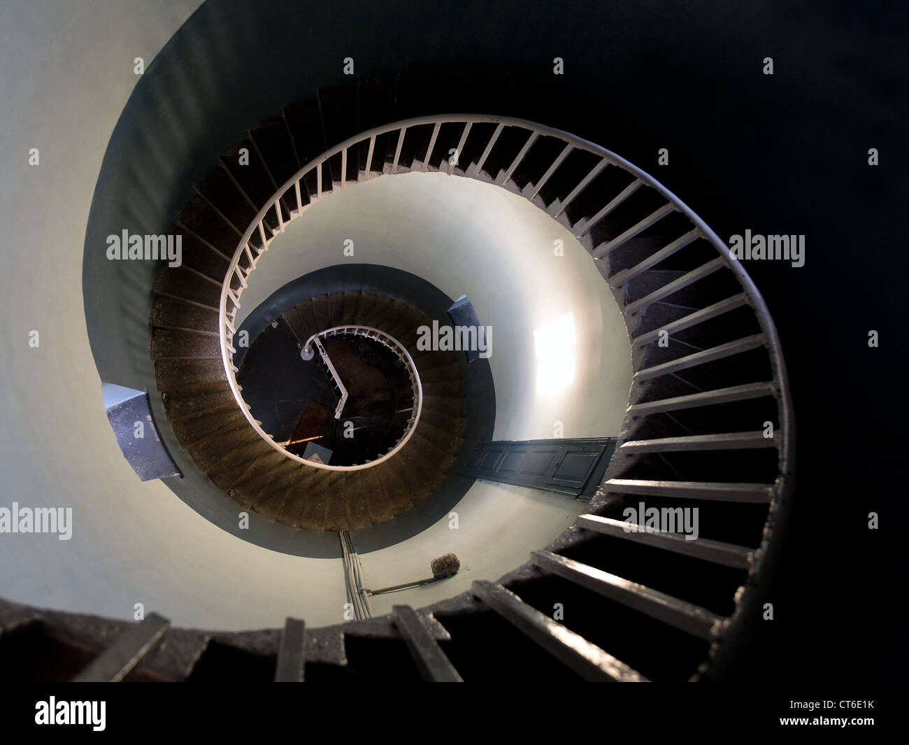 Upside view into the spiral of a lighthouse in Mamalipuram, India Stock ...