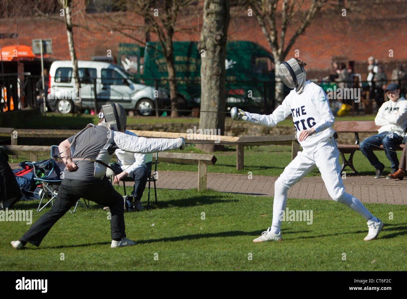 Fencing display for charity. Salisbury England UK Stock Photo - Alamy