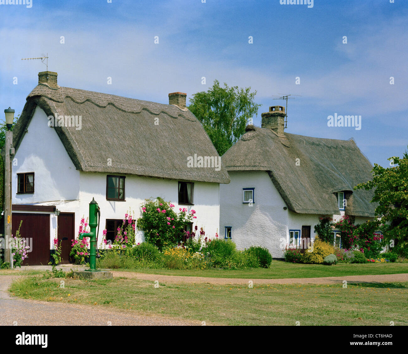 Two thatched cottages Barrington village Cambridgeshire England Stock ...