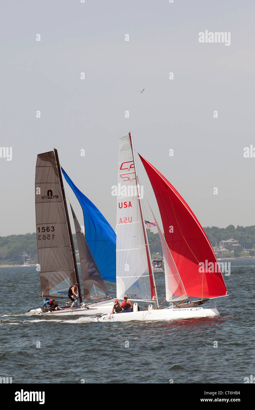 Newport Rhode Island high speed catamarans racing Stock Photo - Alamy