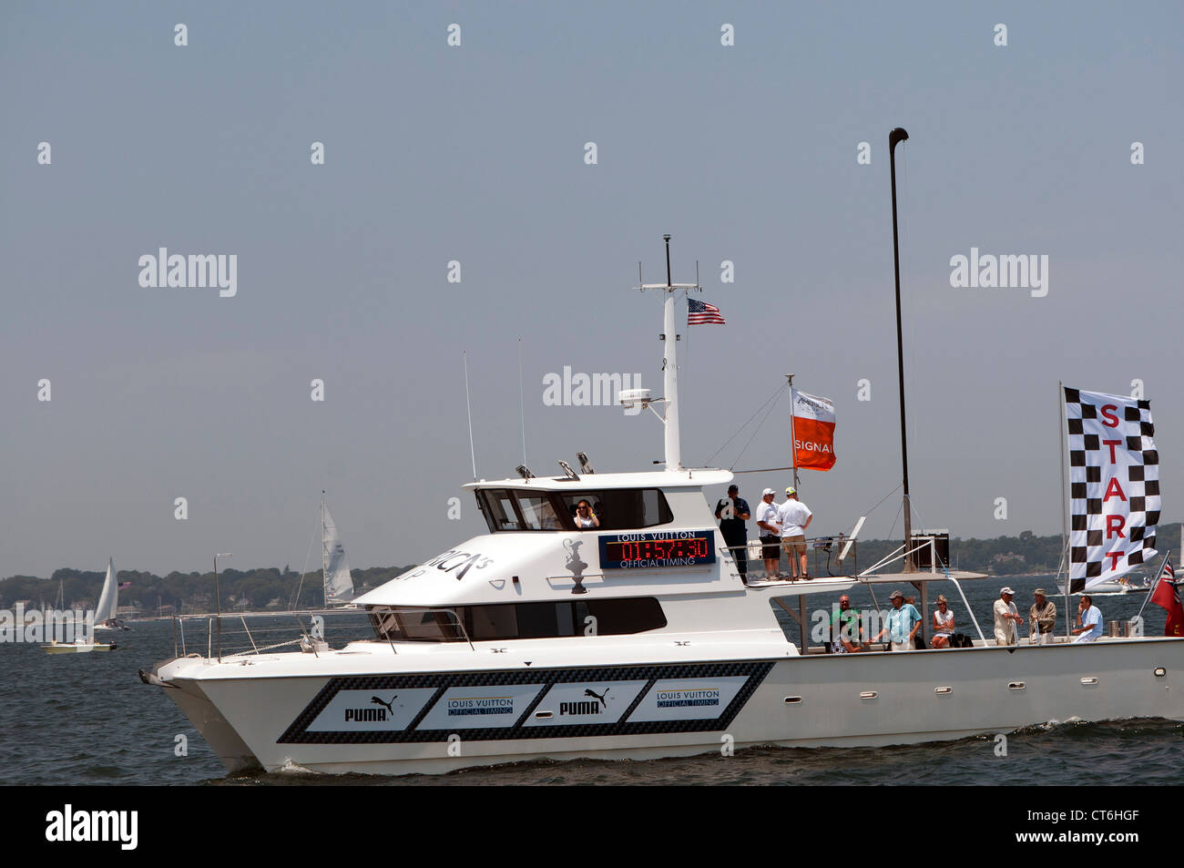 Newport capsized high speed catamarans racing Stock Photo - Alamy