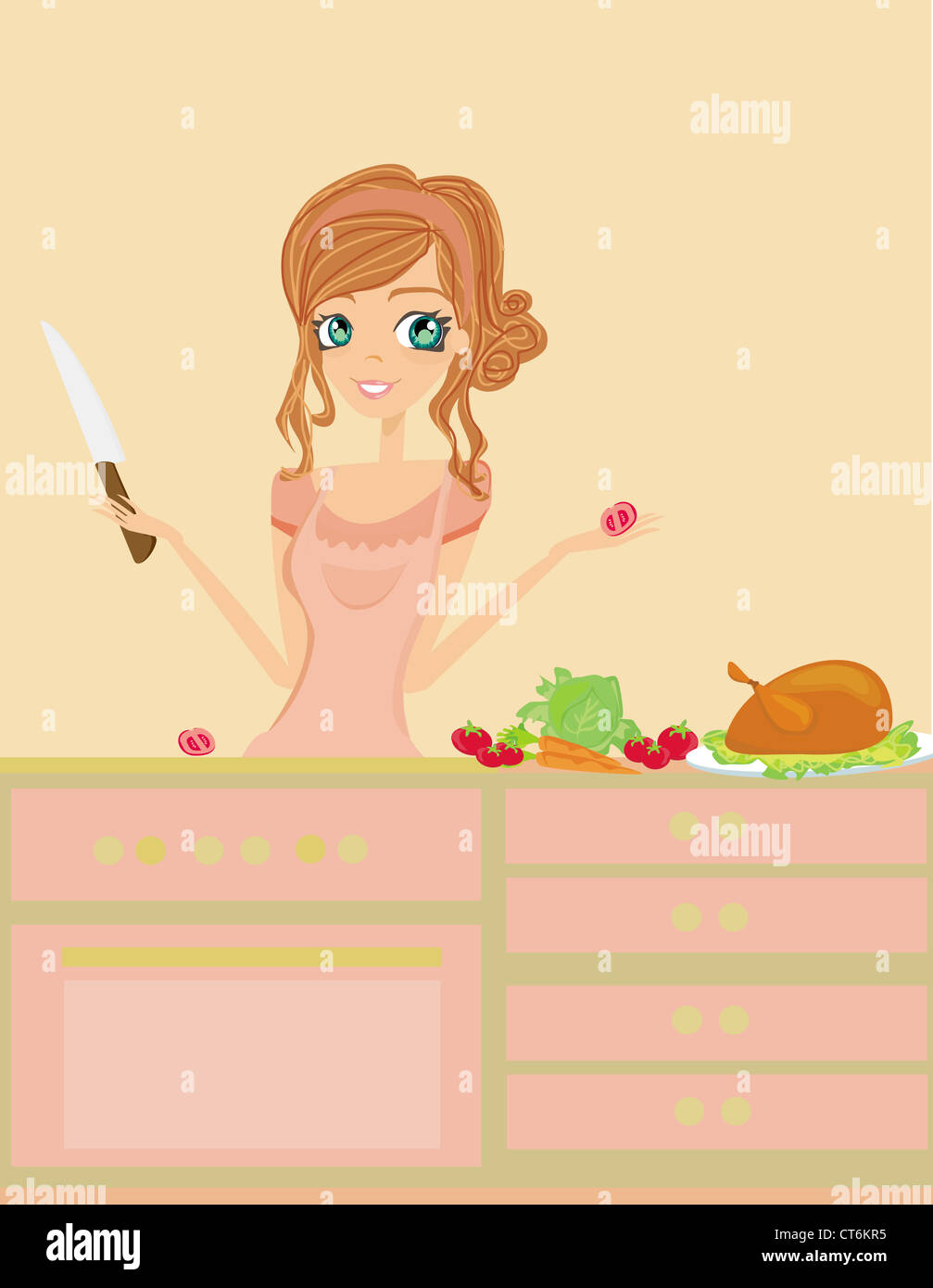 Beautiful lady cooking lunch Stock Photo - Alamy