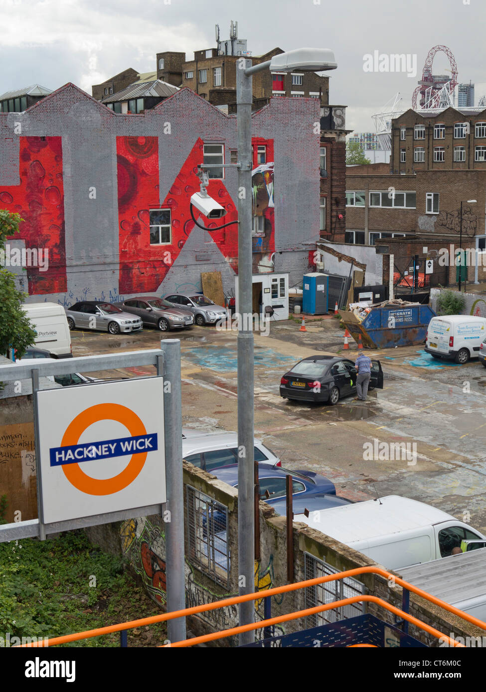 Car park in Hackney Wick, with London 2012 Olympic stadium in ...