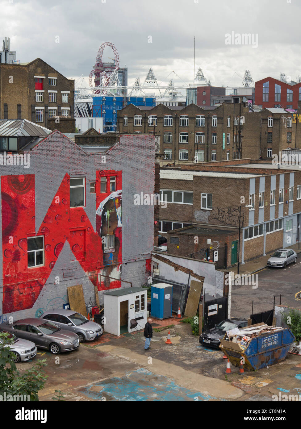 Car park in Hackney Wick, with London 2012 Olympic stadium in ...