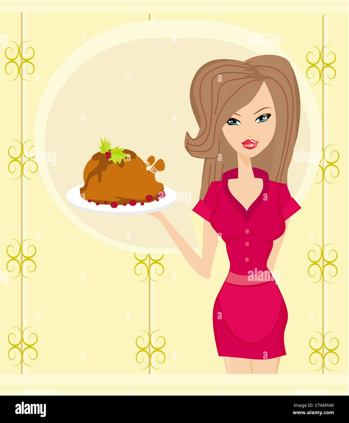 Beautiful Waitress serving a turkey Stock Photo - Alamy