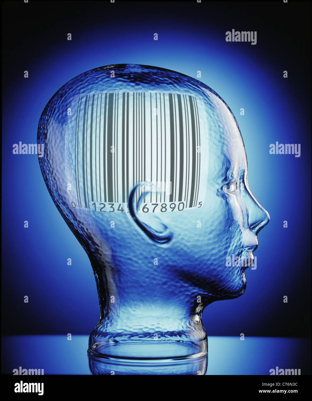Glass head with barcode Stock Photo - Alamy