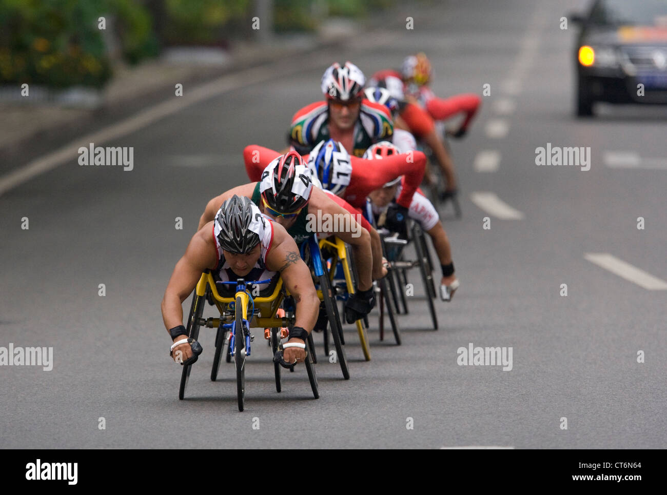 Paralympics men's marathon wheelchair competitors in T54 class wheel ...