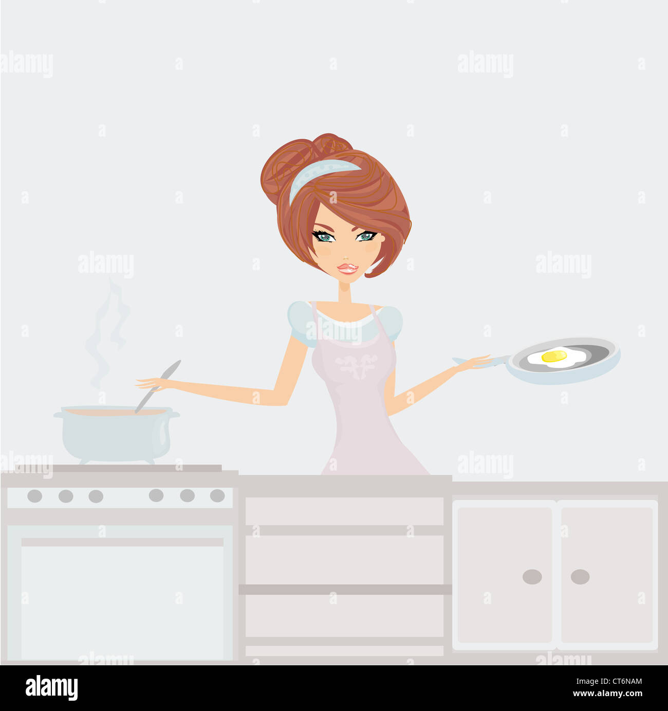 Beautiful lady cooking lunch Stock Photo - Alamy