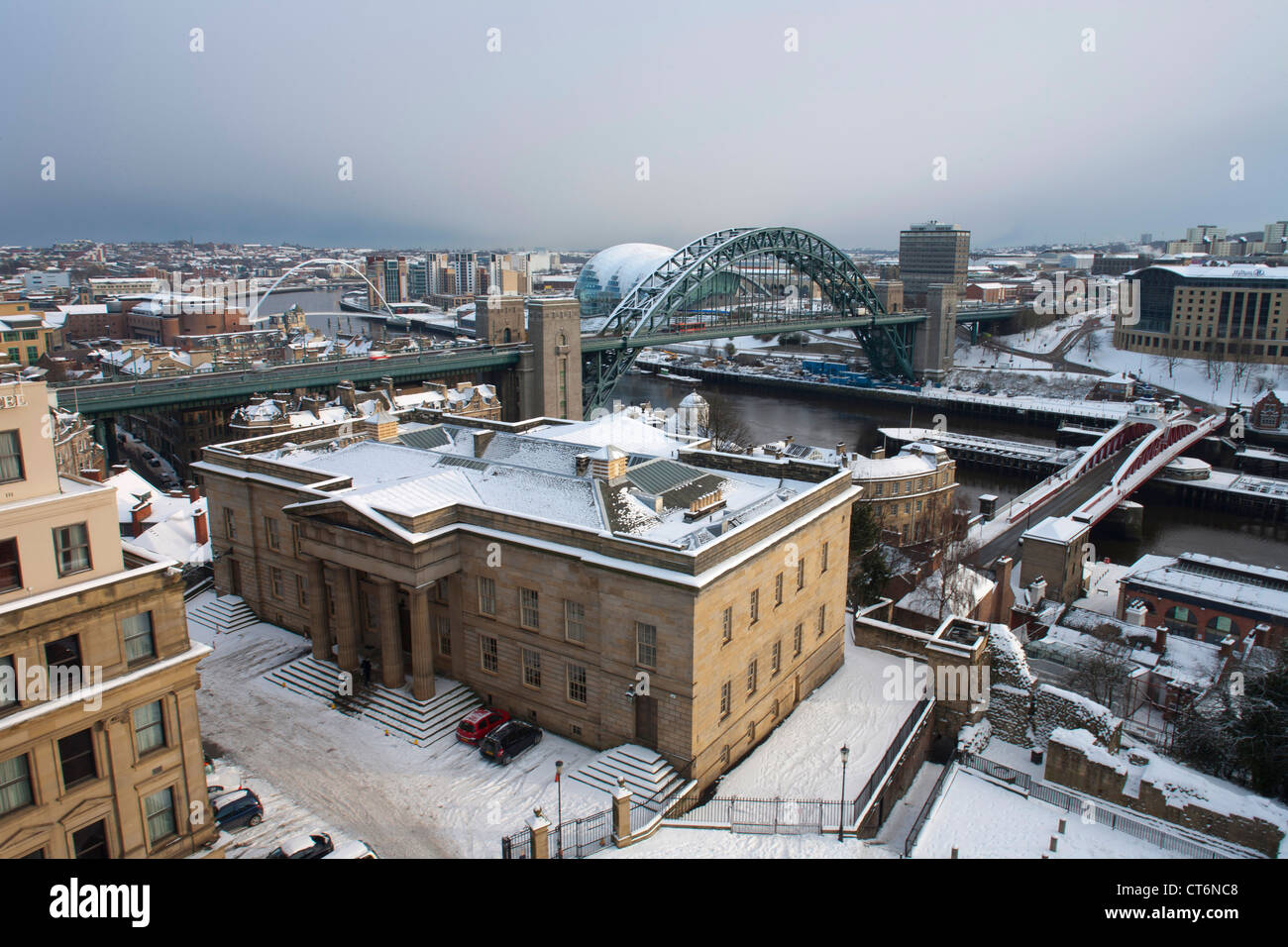 Newcastle Gateshead winter skyline, from roof of the Castle Stock Photo ...