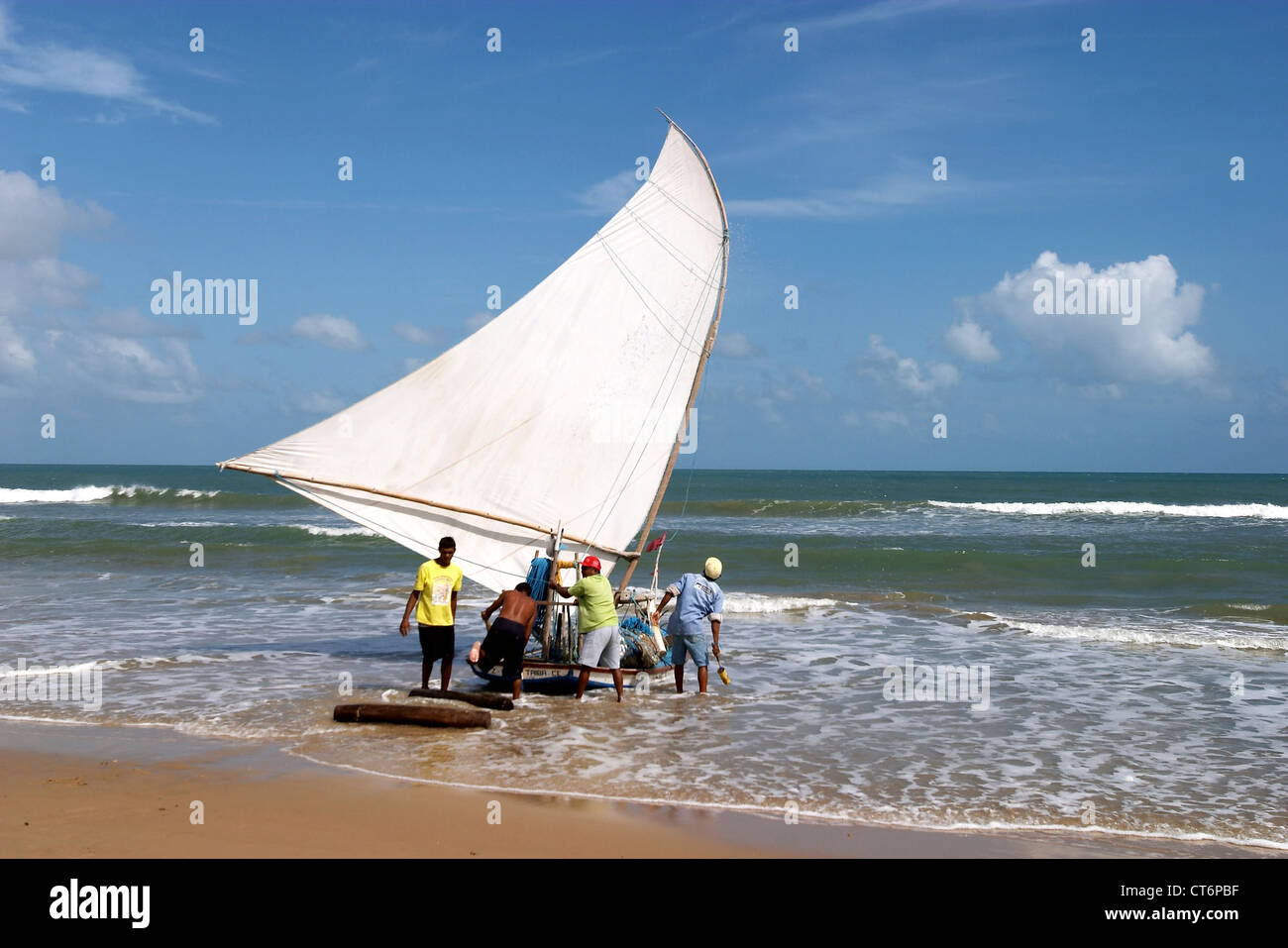 Fishing boat on the beach in Brazil Stock Photo - Alamy