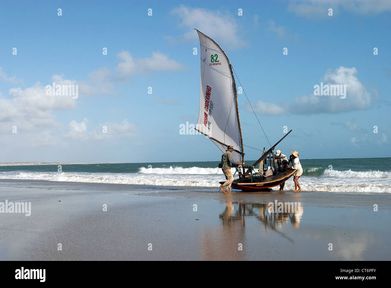 Fishing boat on the beach in Brazil Stock Photo - Alamy