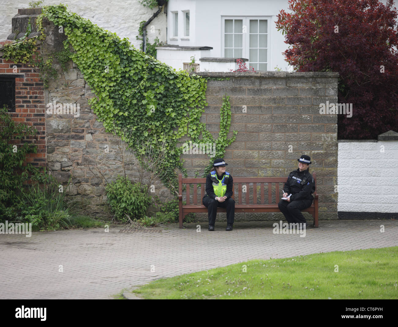 PCSO's relax in Chepstow, Wales Stock Photo - Alamy
