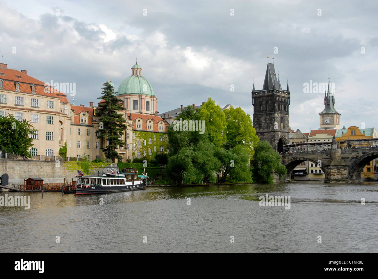The Vltava River as it runs through Prague, Czech Republic. View of ...