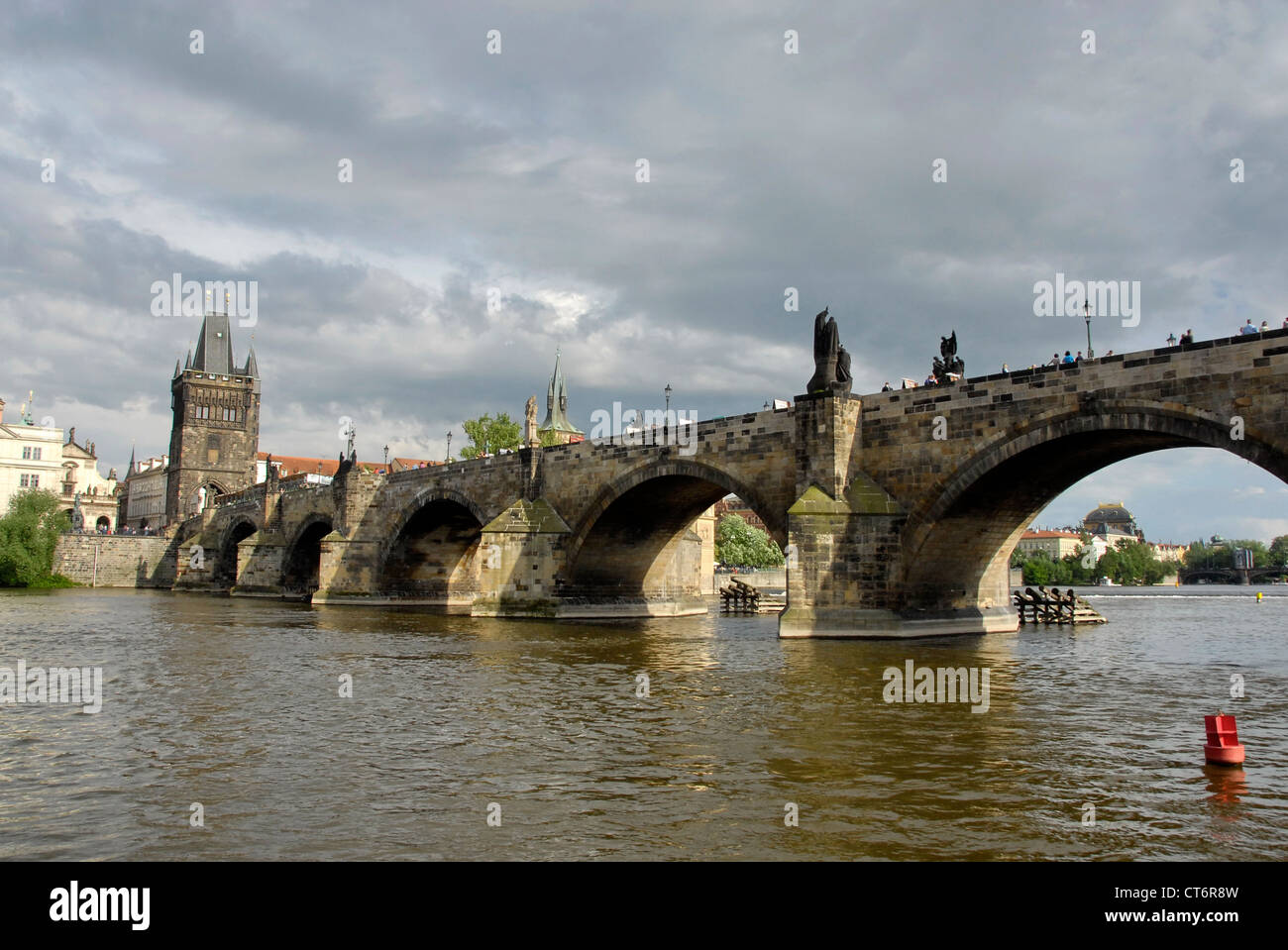 The Vltava River as it runs through Prague, Czech Republic. View of ...