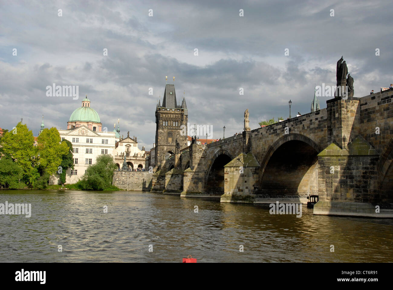 The Vltava River as it runs through Prague, Czech Republic. View of ...
