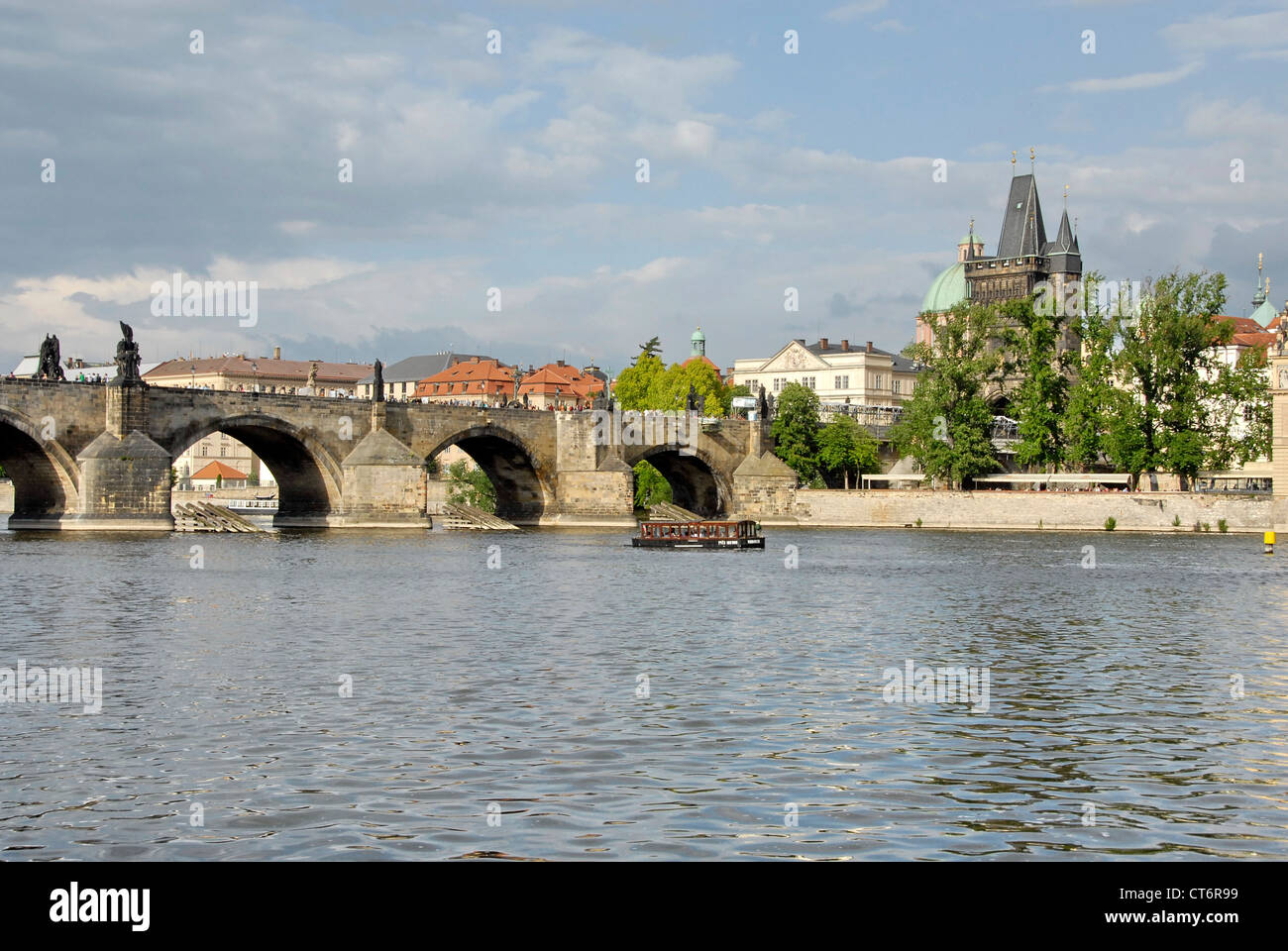 The Vltava River as it runs through Prague, Czech Republic. View of ...