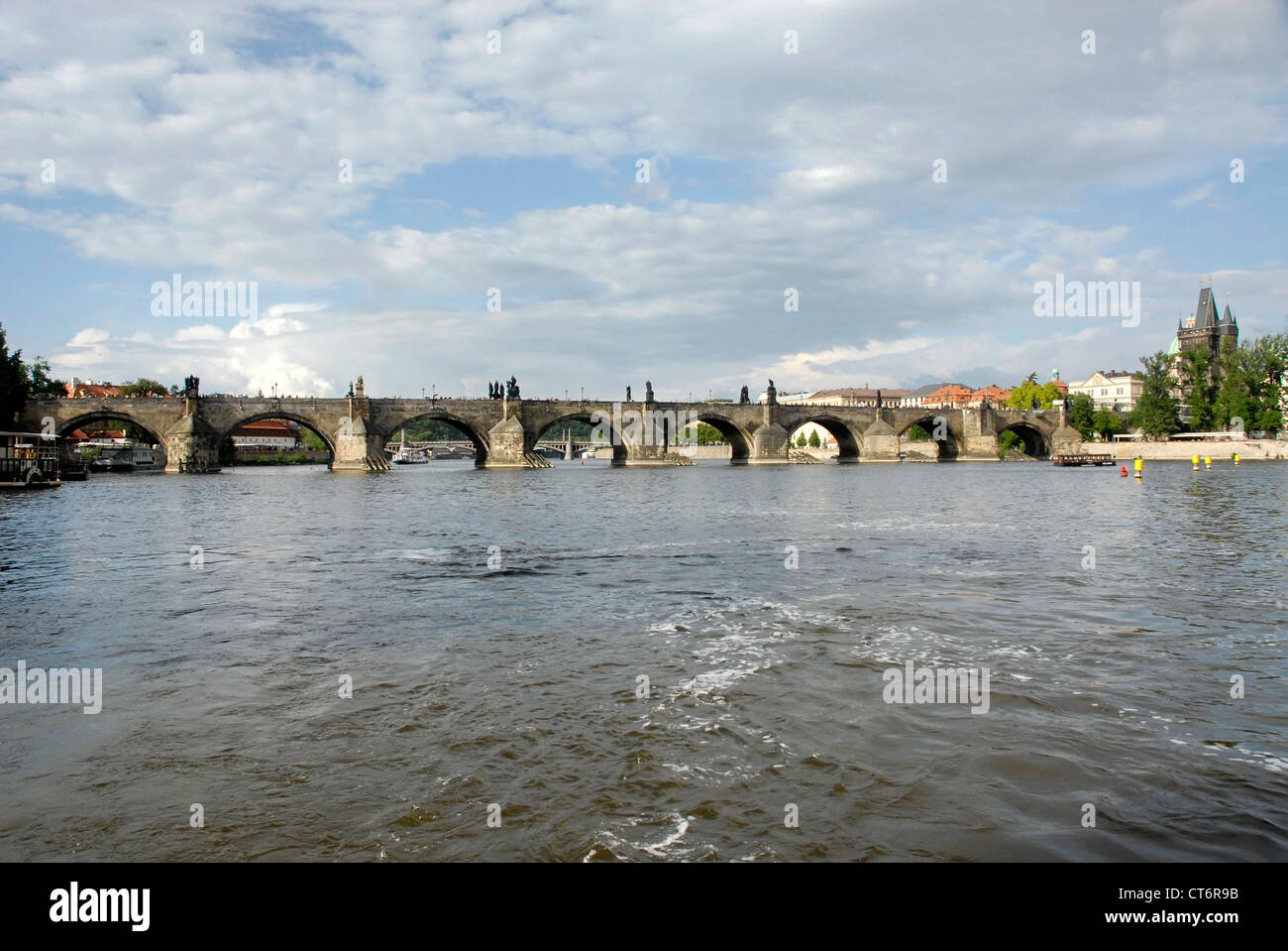 The Vltava River as it runs through Prague, Czech Republic. View of ...