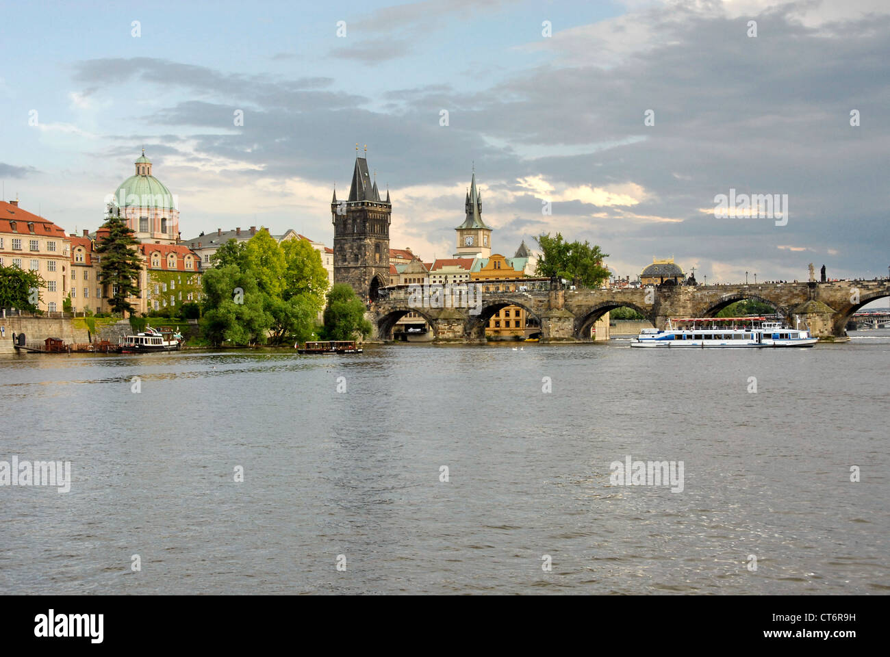 The Vltava River as it runs through Prague, Czech Republic. View of ...