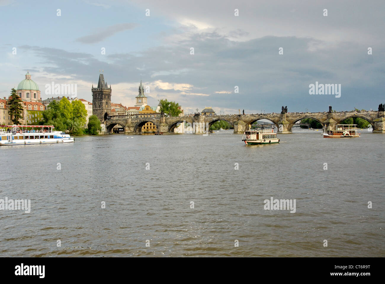 The Vltava River as it runs through Prague, Czech Republic. View of ...