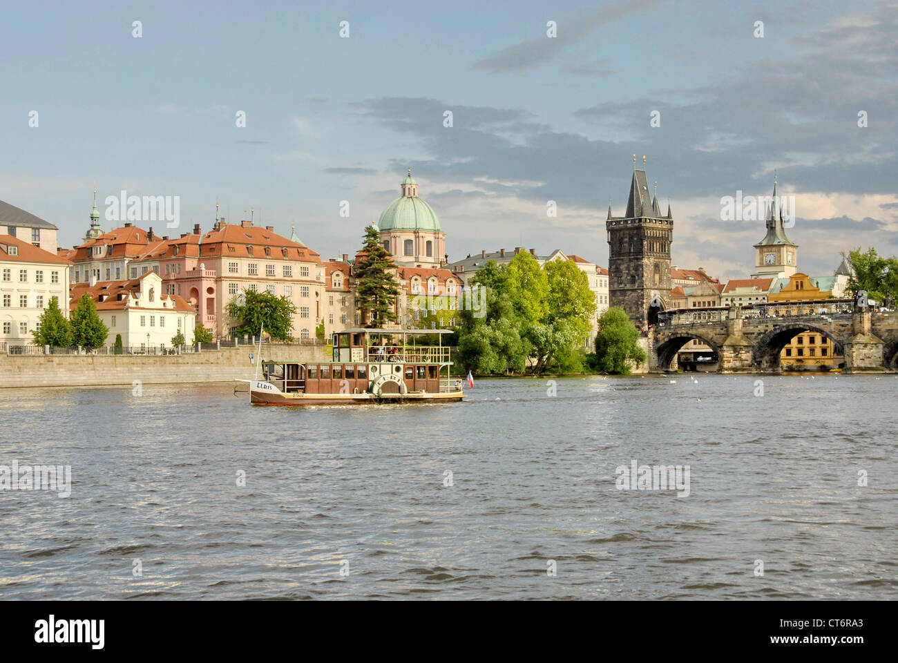 The Vltava River as it runs through Prague, Czech Republic. View of ...