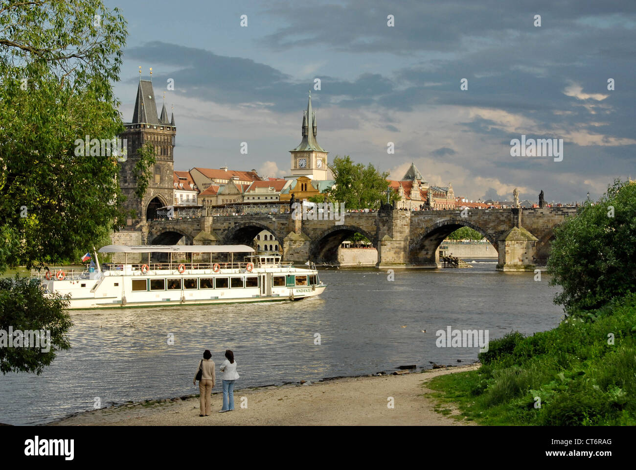 The Vltava River as it runs through Prague, Czech Republic. View of ...
