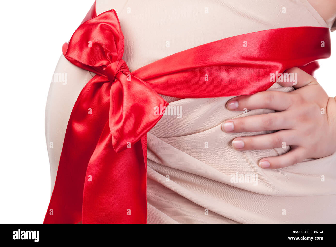 Pregnant Woman's Belly with Red Ribbon, closeup Stock Photo - Alamy