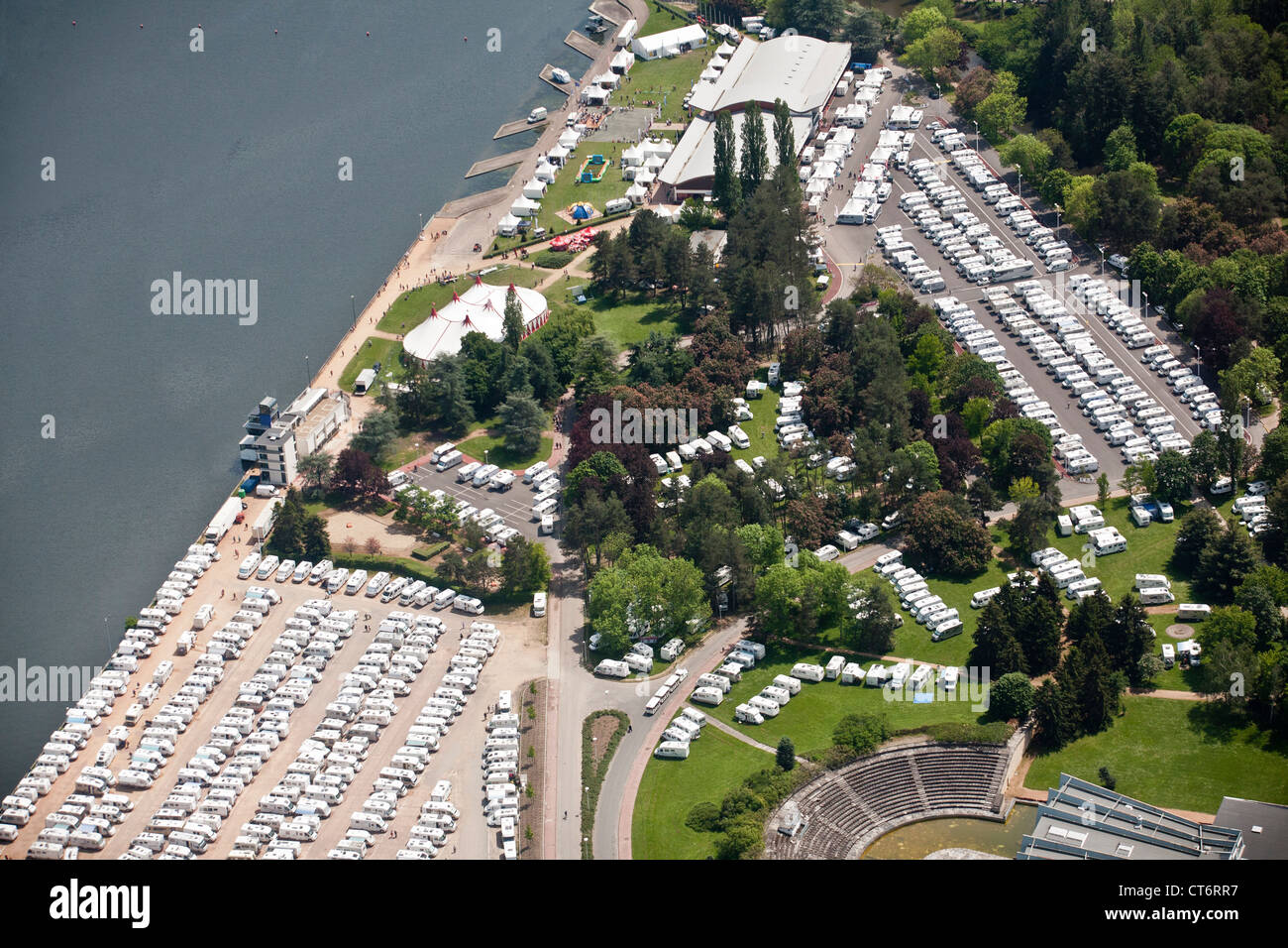 An aerial view of the Allier Lake at Vichy (Allier - Auvergne - France ...