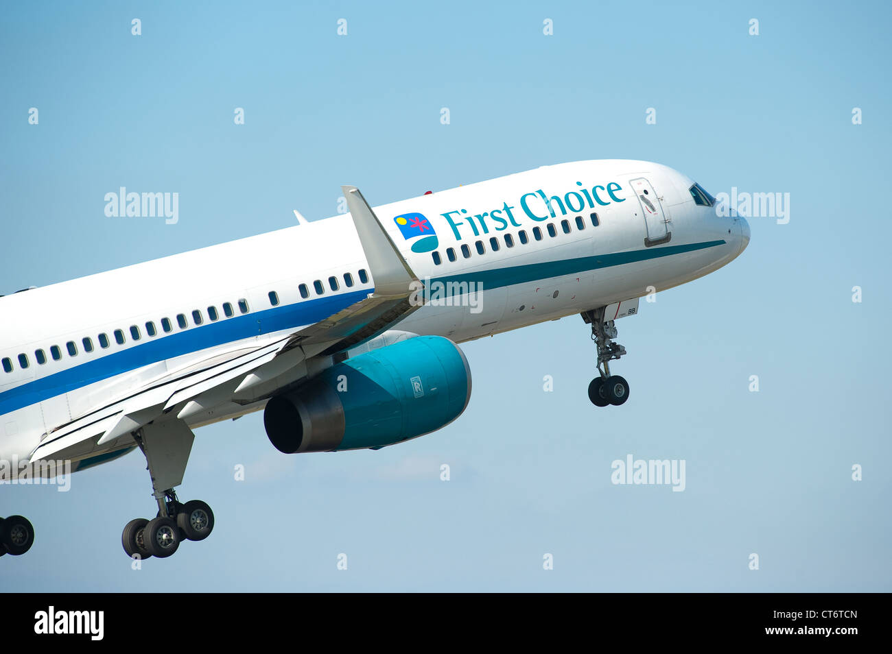 First Choice's Boeing 575-28A aeroplane taking off from Luton Airport ...
