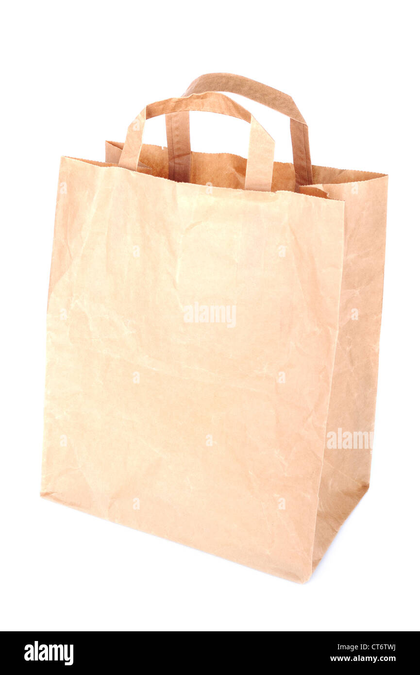 Paper bag isolated on a white background Stock Photo - Alamy