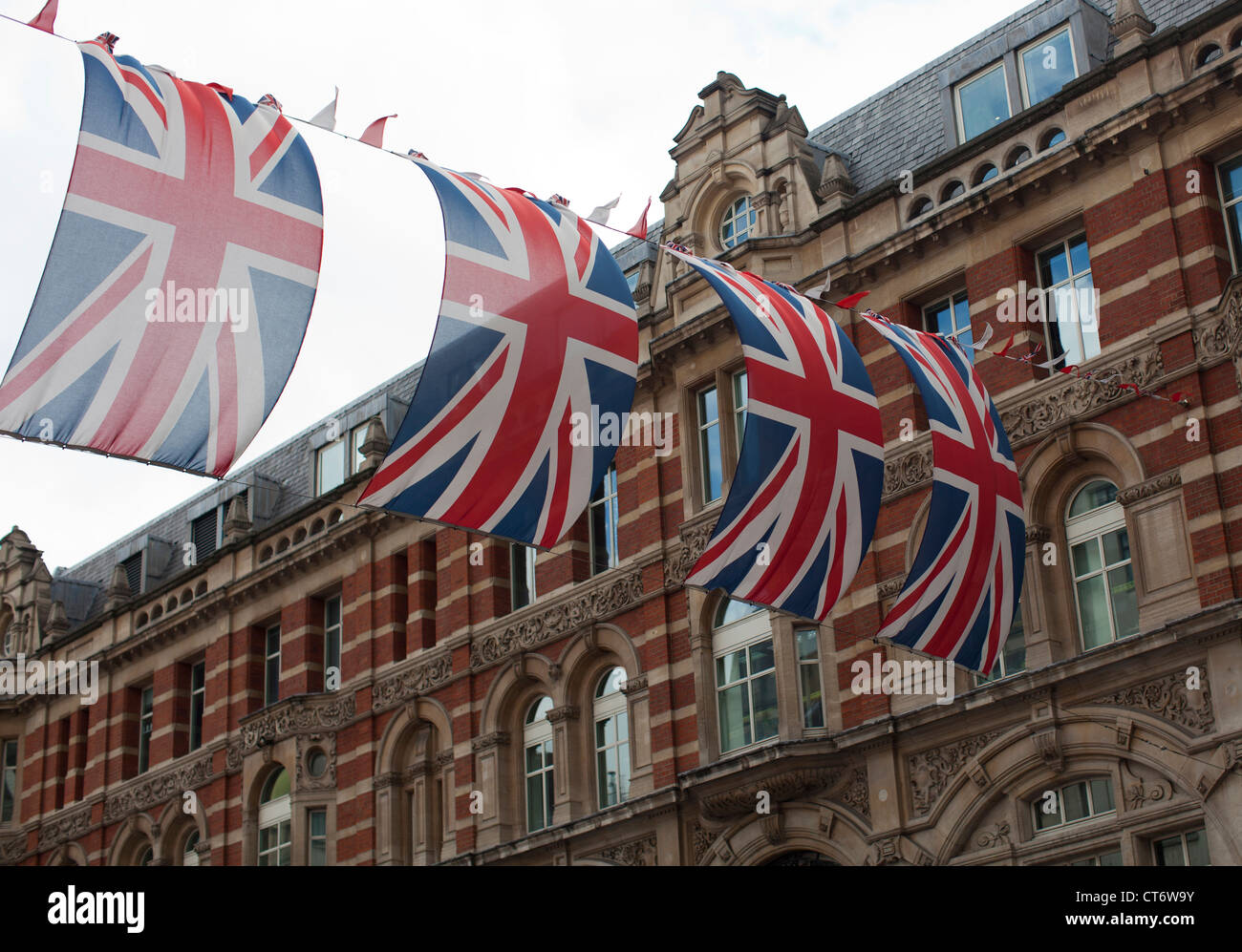 British flags are hung across Oxford Street in central London, England ...